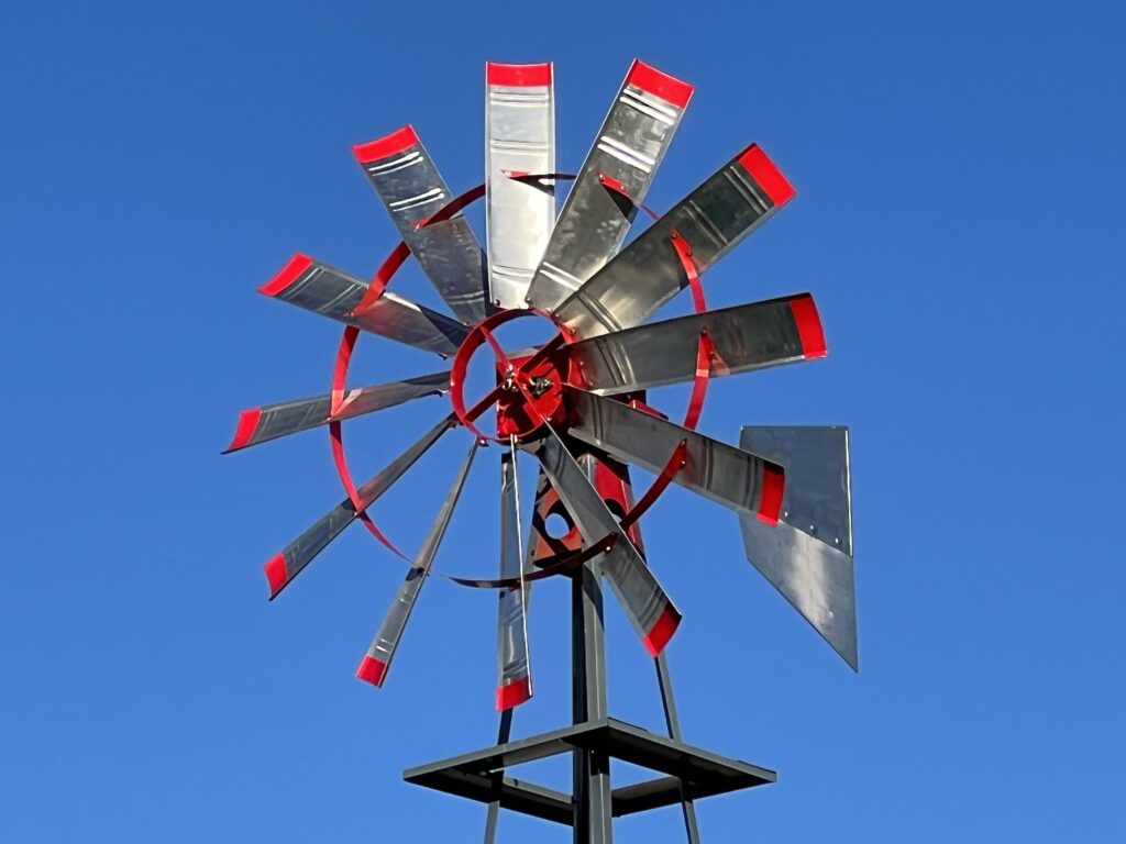 Red Windmill Blade Supports and Nostalgic Aesthetic Appeal